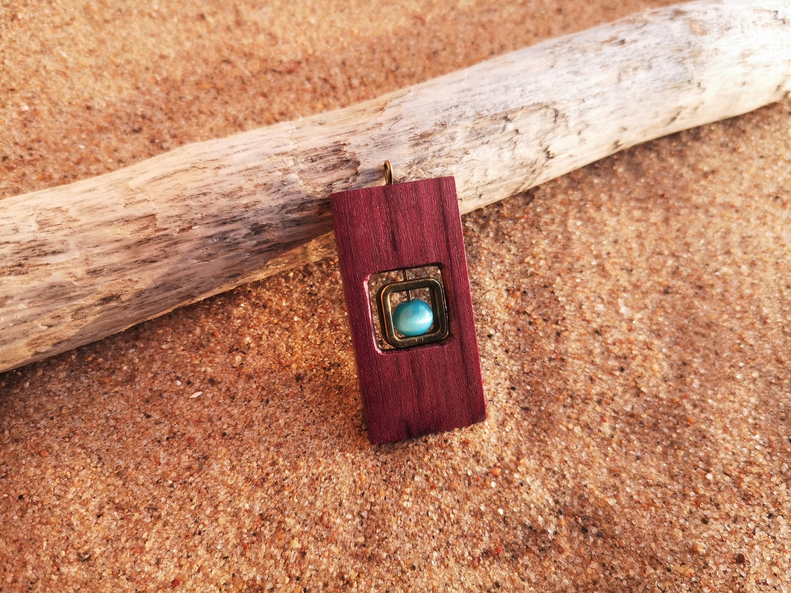 Eco-friendly Hand Carved Amaranth Wood Pendant With Glass Bead Into ...