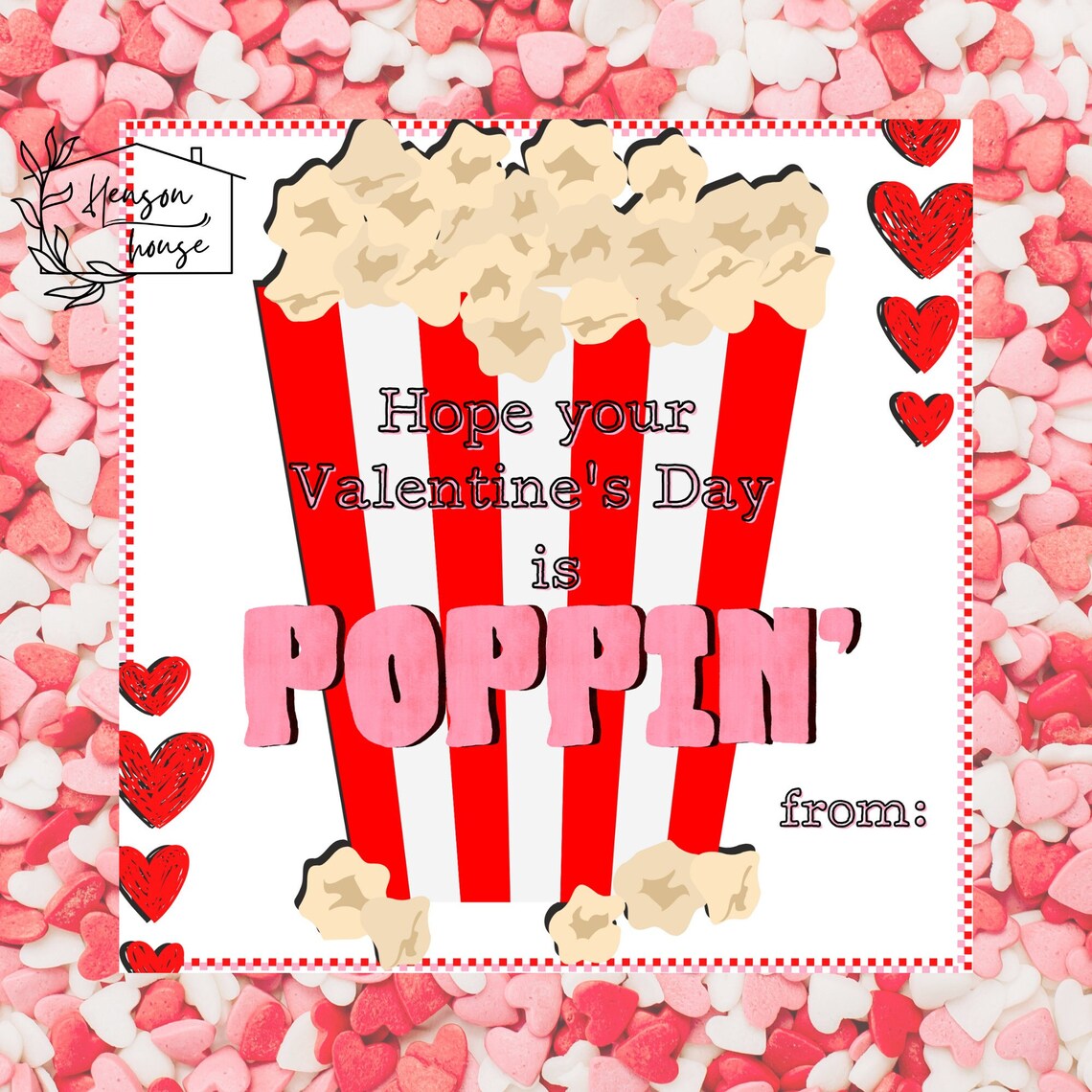 Valentine Popcorn Card, Valentine's Day Card, Boy Girl Kids Classroom ...