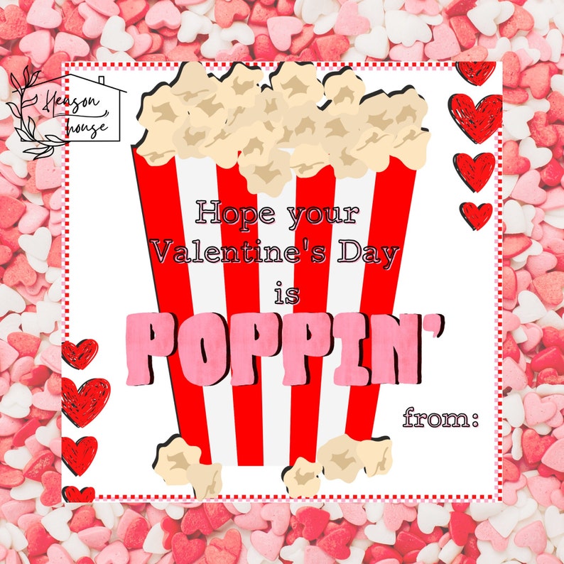 Valentine Popcorn Card, Valentine's Day Card, Boy Girl Kids Classroom ...