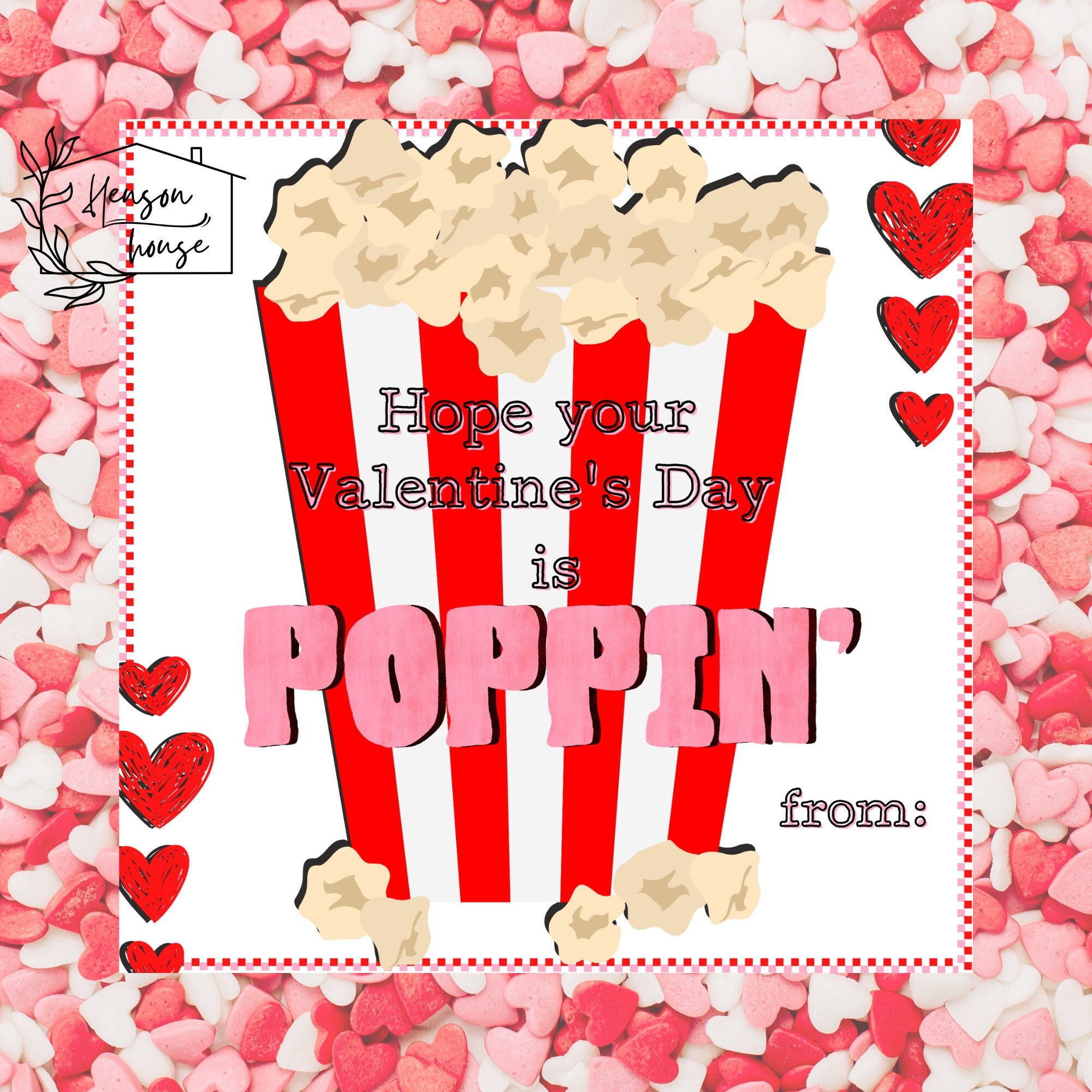 Valentine Popcorn Card, Valentine's Day Card, Boy Girl Kids Classroom ...