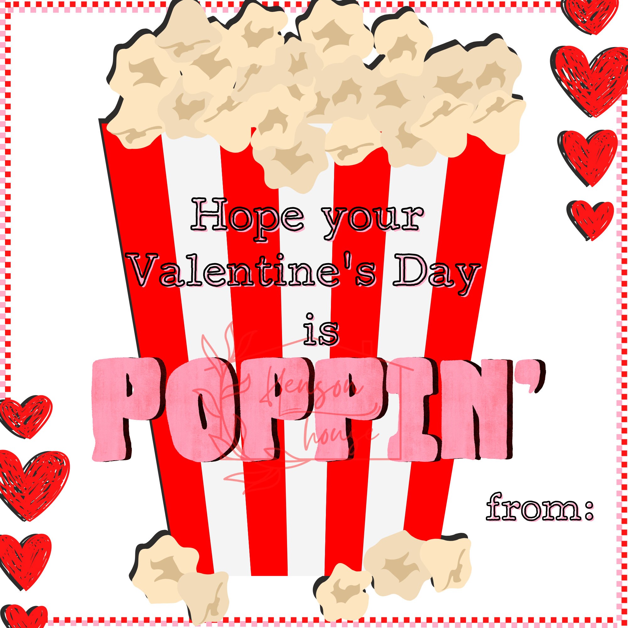 Valentine Popcorn Card, Valentine's Day Card, Boy Girl Kids Classroom ...