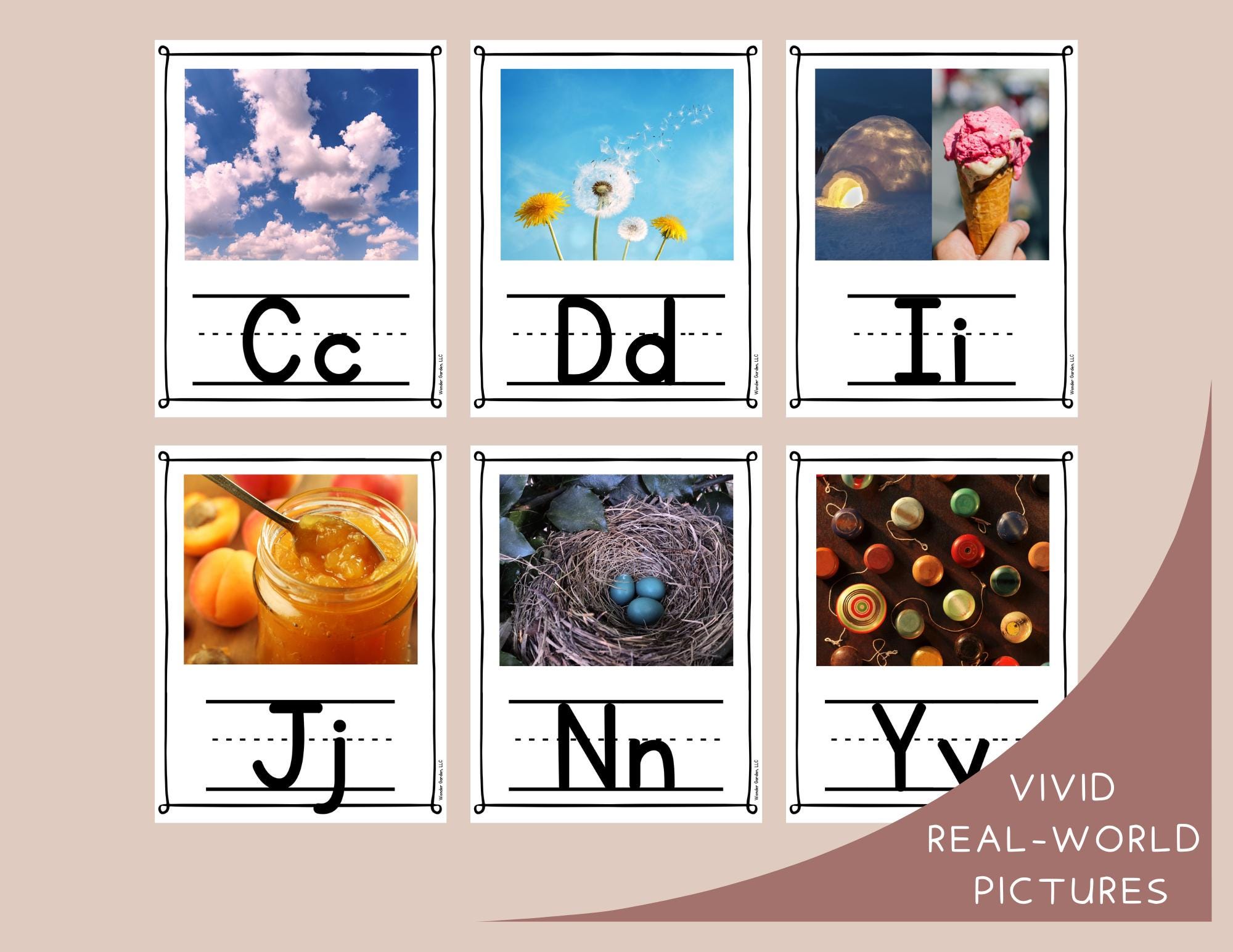 Alphabet Letter Printables ABC Wall Art Flashcards Full Page Format ...