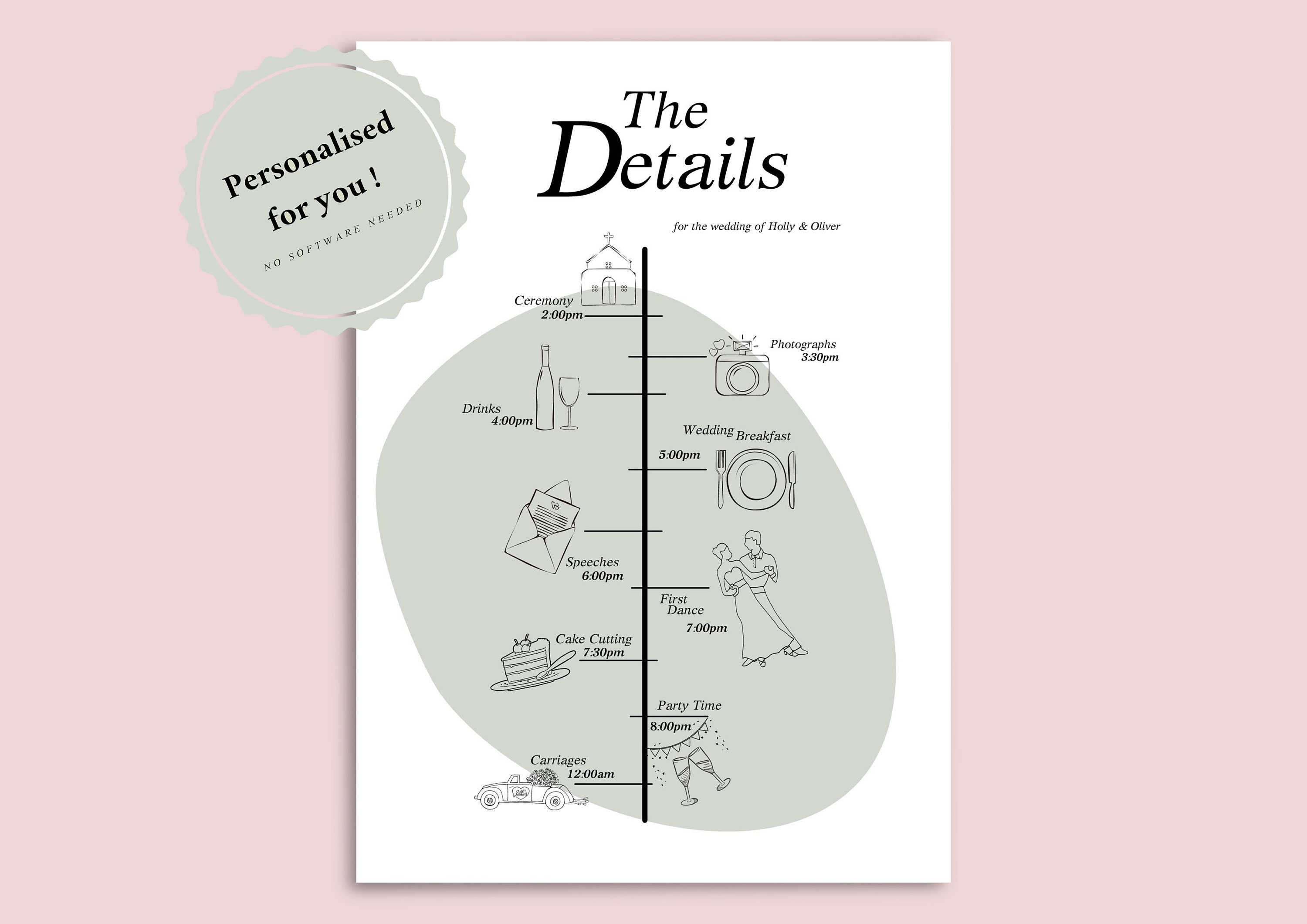 Downloadable Order of the Day Digital Wedding Timeline Elegant Order of ...