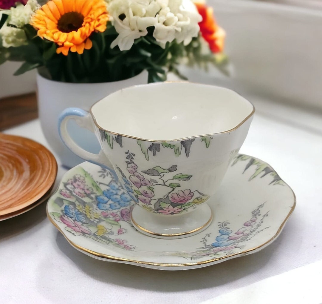 Vintage Handpainted E B Foley Bone China Tea Cup and Saucer 1930's With ...