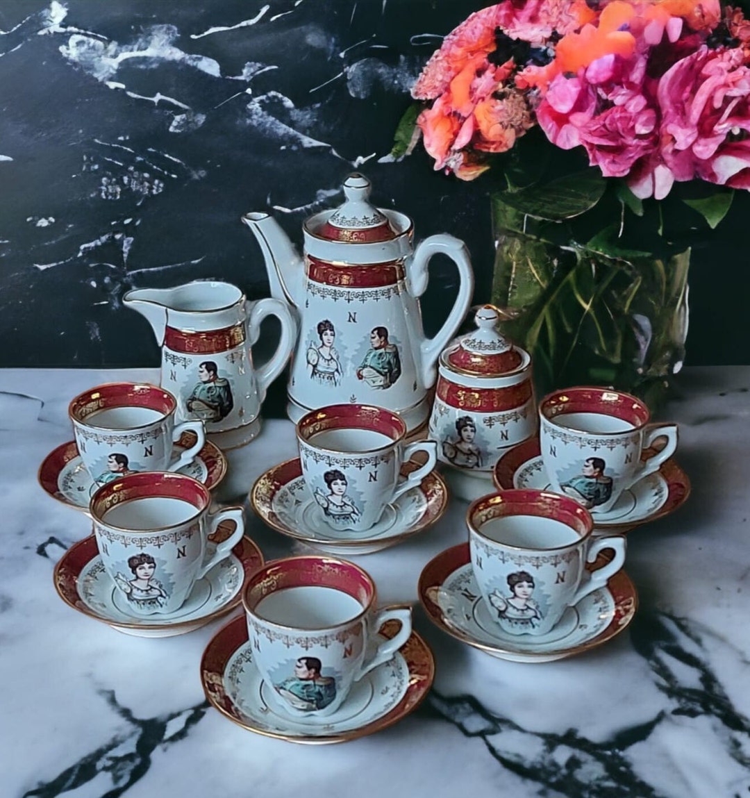 Vintage Napoleon & Josephine Coffee Set, French Porcelain, Napoleonic ...