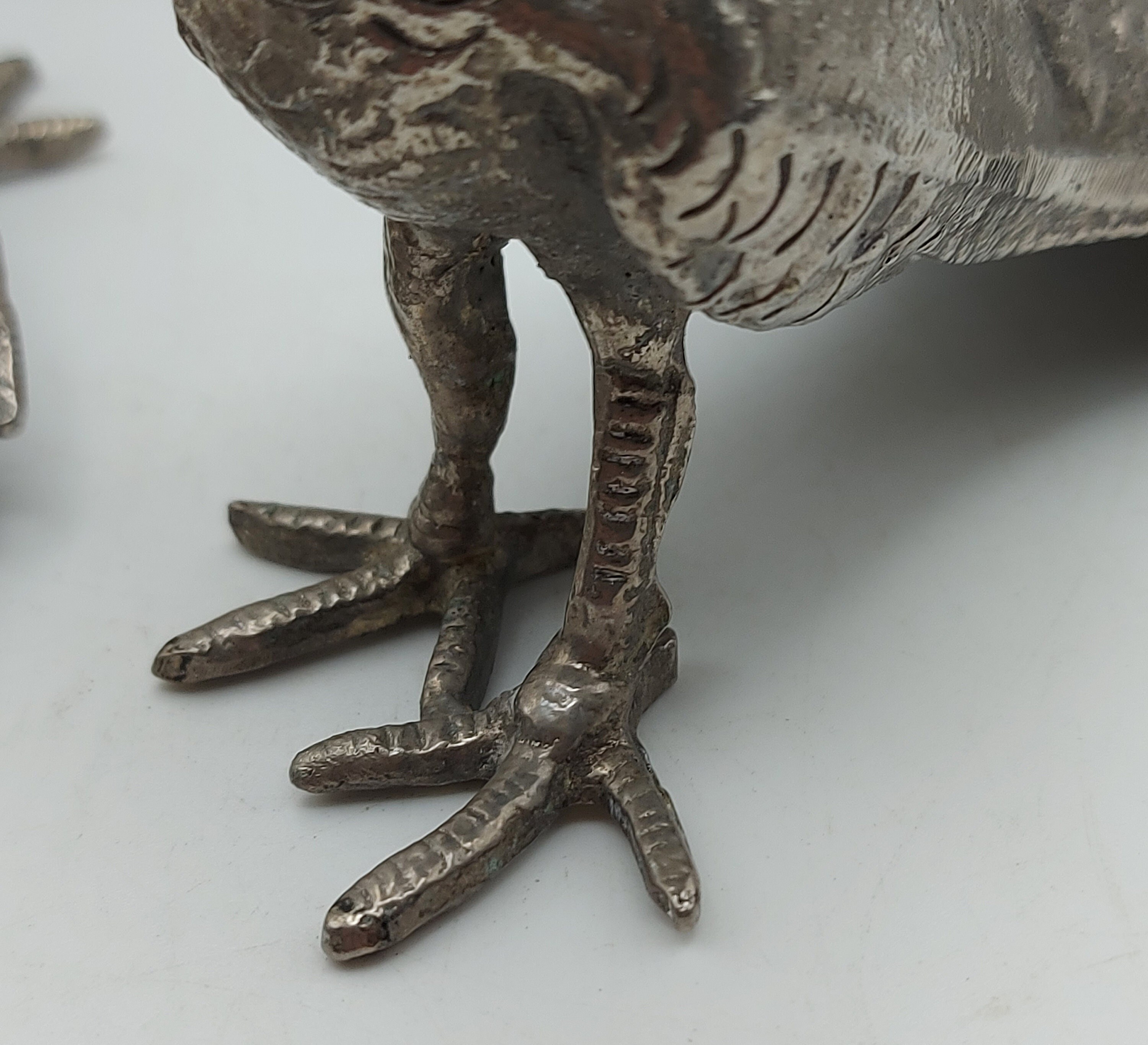 Pair of French Peacock Statues in Silverton Over Brass Mid Century ...