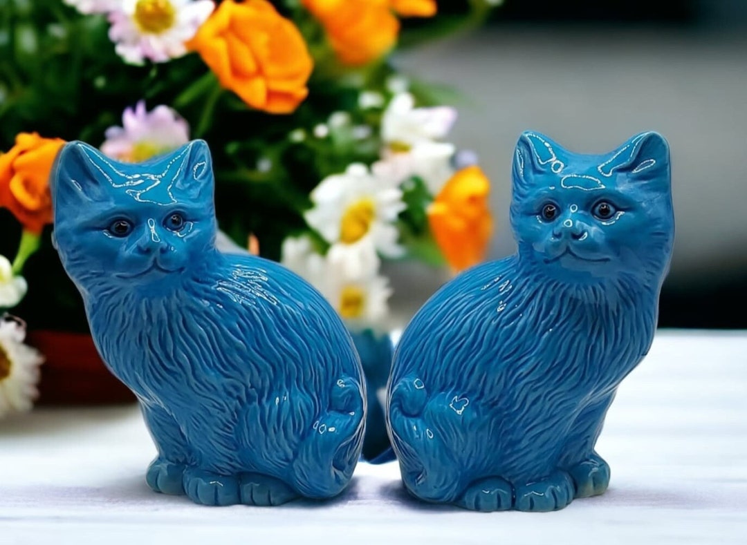 Vintage Pair of Turquoise Cats, Ceramic Mantal Cats, Pair of Cats, Home ...