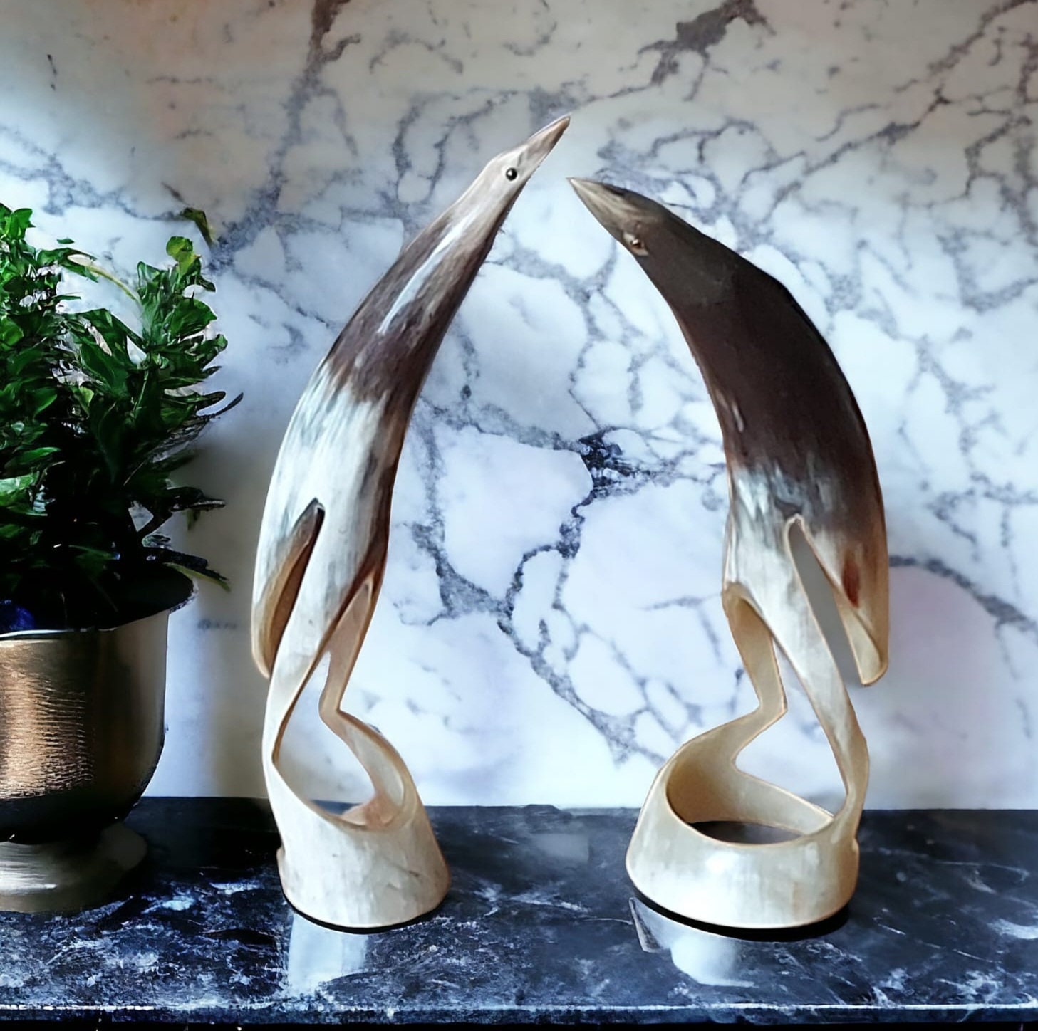 Pair of Vintage Hand-carved Cow Horn Bird Sculptures, Quirky Mid Century Souvenir,hand Made Folk ...