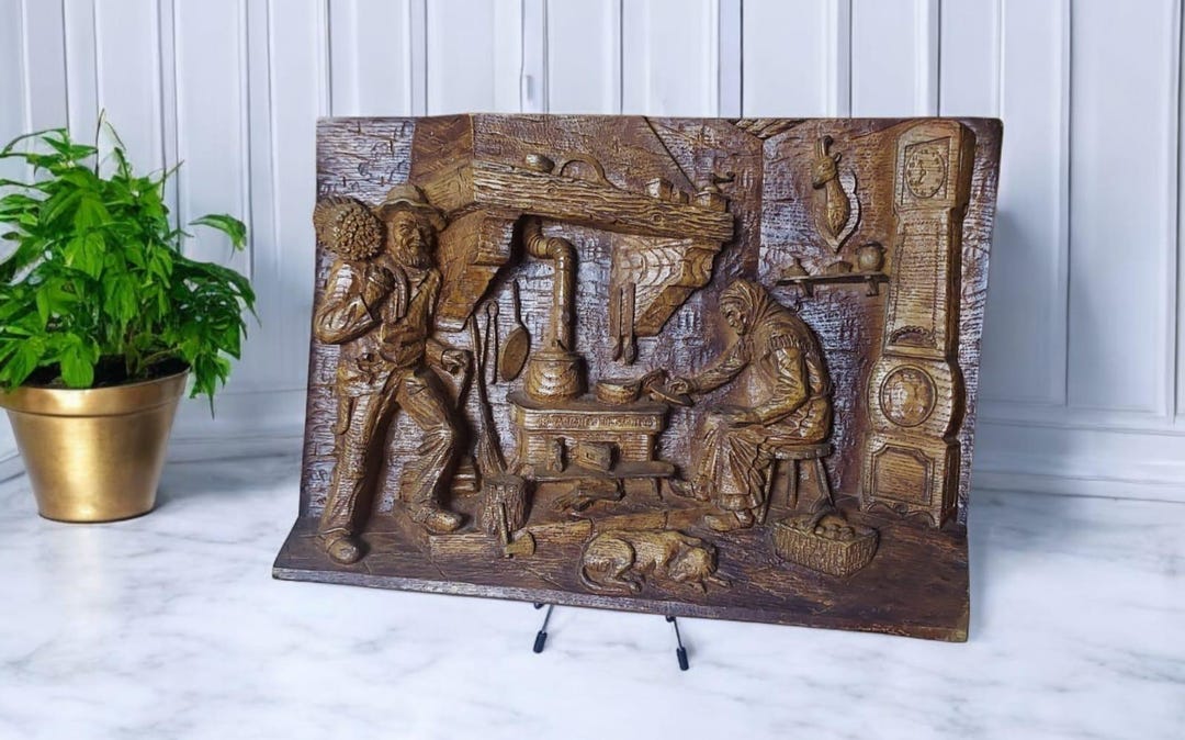 Vintage French Wood Resin Carving: Country Life Scene, 1970s Decor - Etsy
