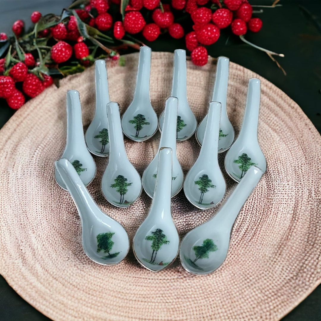 12 Antique Porcelain Chinese Soup Spoons Early 20th Century, Home ...