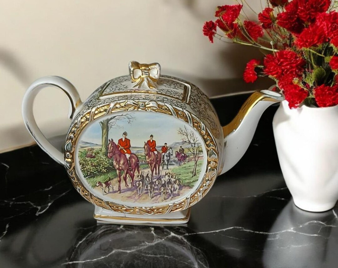 Vintage Sadler Hunting Scene Tea Pot, Home Decor, English Ceramics, Cottage Decor, Collectible ...