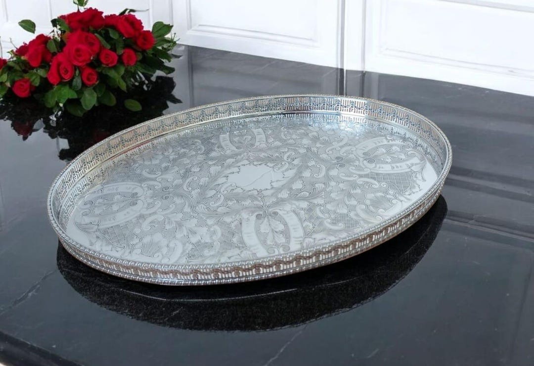 Viners Sheffield Silverplate Butler's Tray, Engraved Floral Design - Etsy