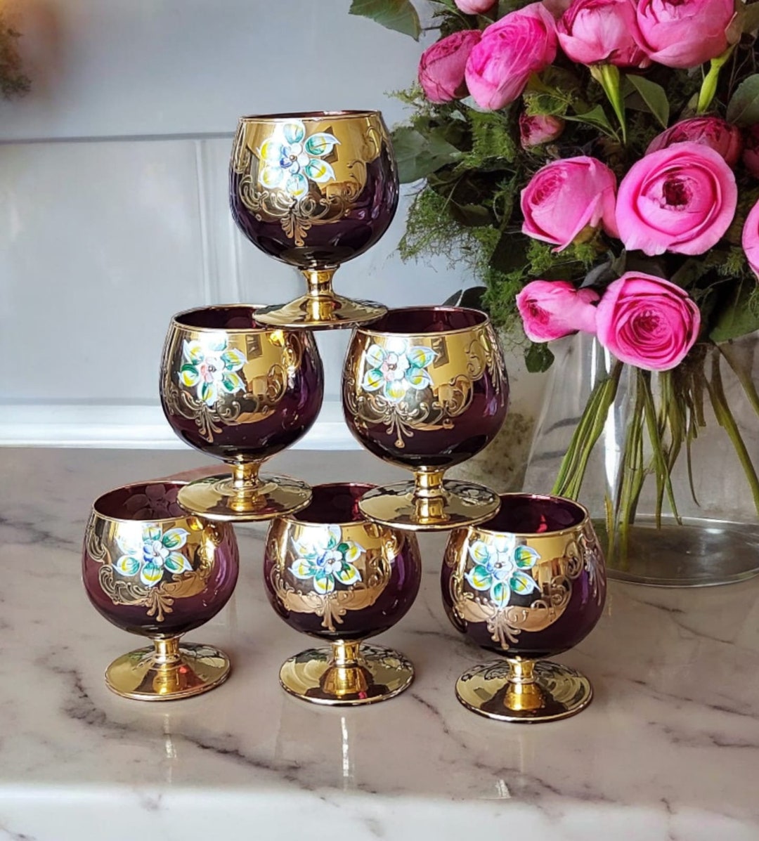 Mid-century Murano Brandy Snifters, 24kt Gold Gilded, Set of 6 - Etsy