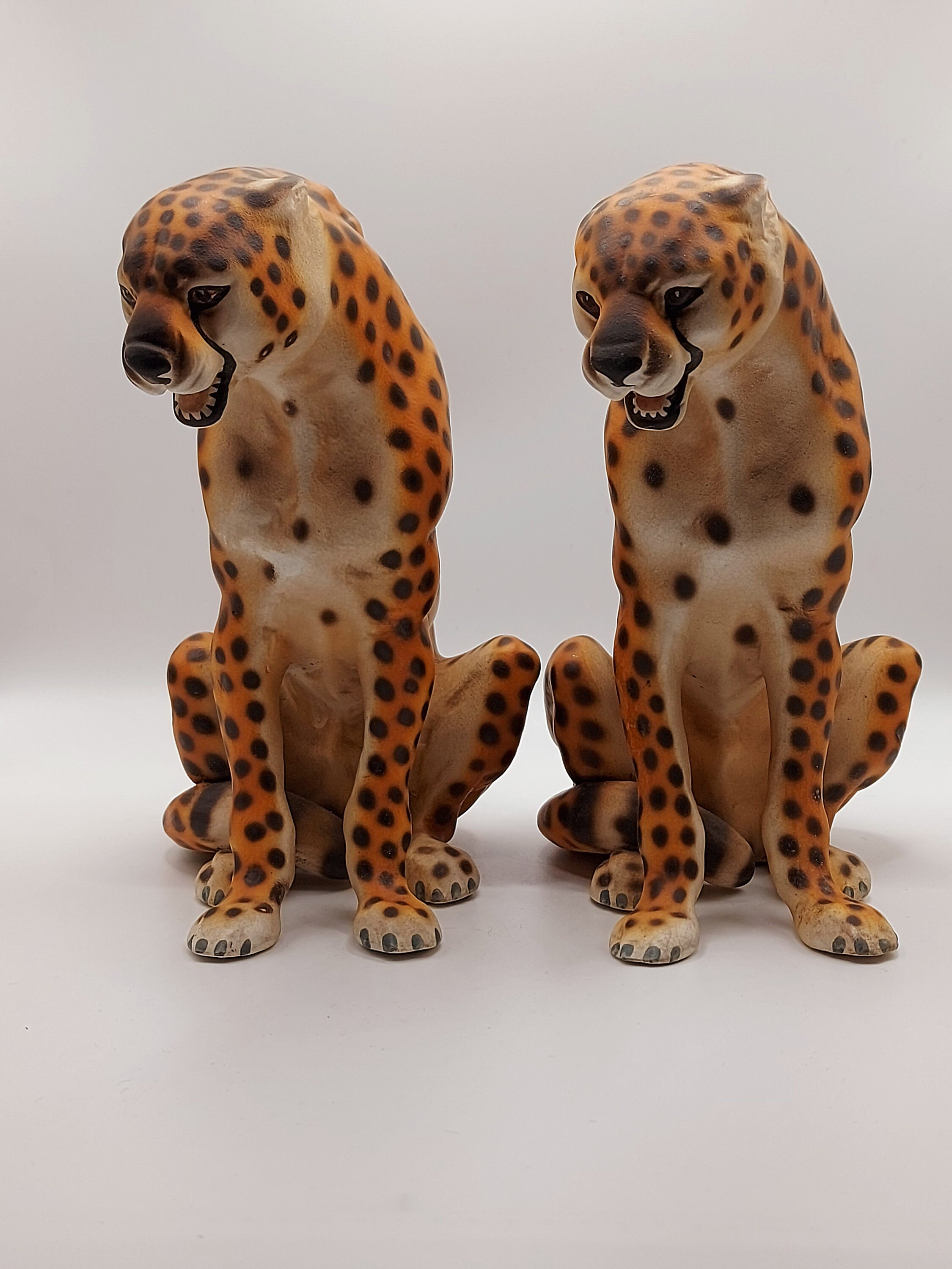 Pair of Porcelain Cheetahs Big Cats Home Decor - Etsy