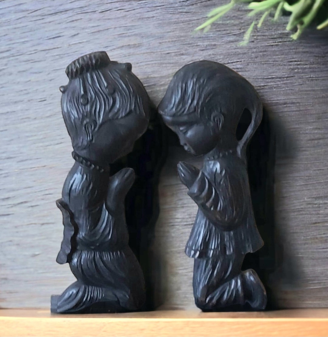 Vintage Pair of Silohette Wood Carvings of Oriental Girlshome - Etsy