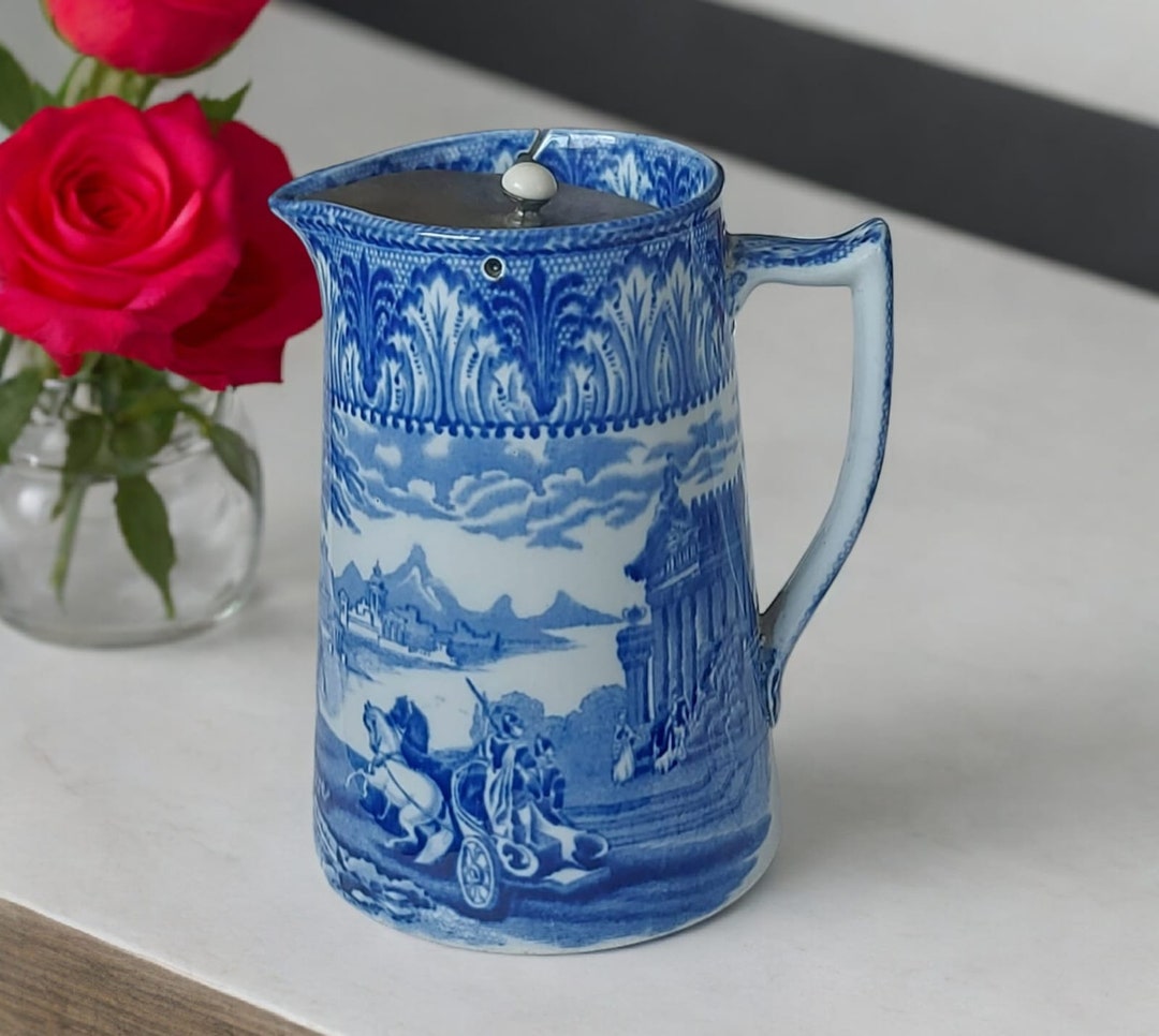 Antique Chariot Delft Milk Jug With Pewter Lid, 1930s - Etsy