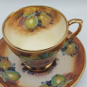 Raymond Everill Evesham Fruit Cup and Saucer, Hand-painted Bone China ...