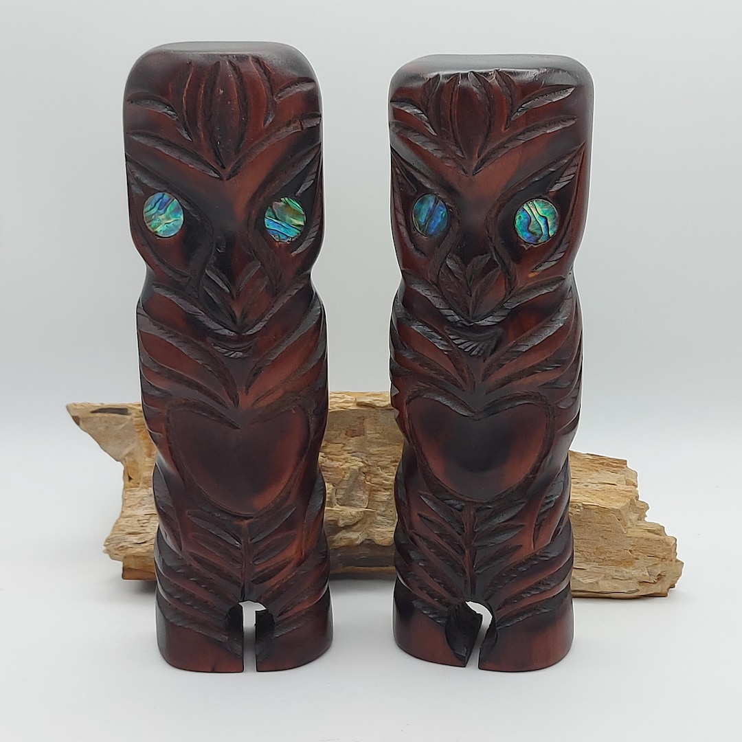 Pair of Maori Tiki ~ Teko Teko Statue / Hand Carved Matai Figurine With ...