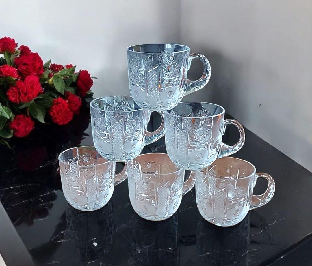 Vintage Bohemian Crystal Punch Cups - Set of 6 Hand Cut Glasses - Etsy