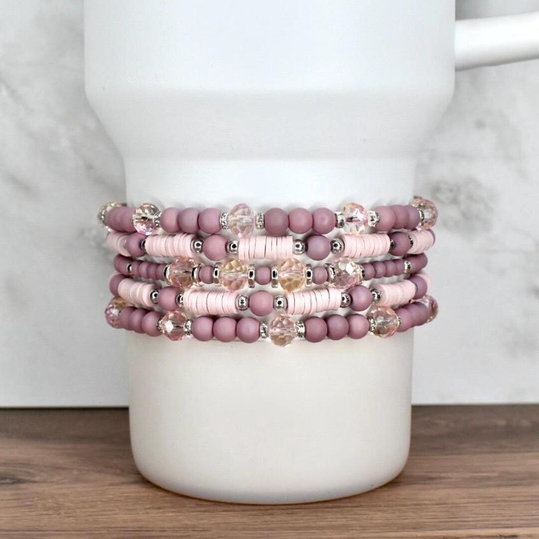 Conch Floral Bracelet Collection: Mauve Pink Bracelets With Silver ...