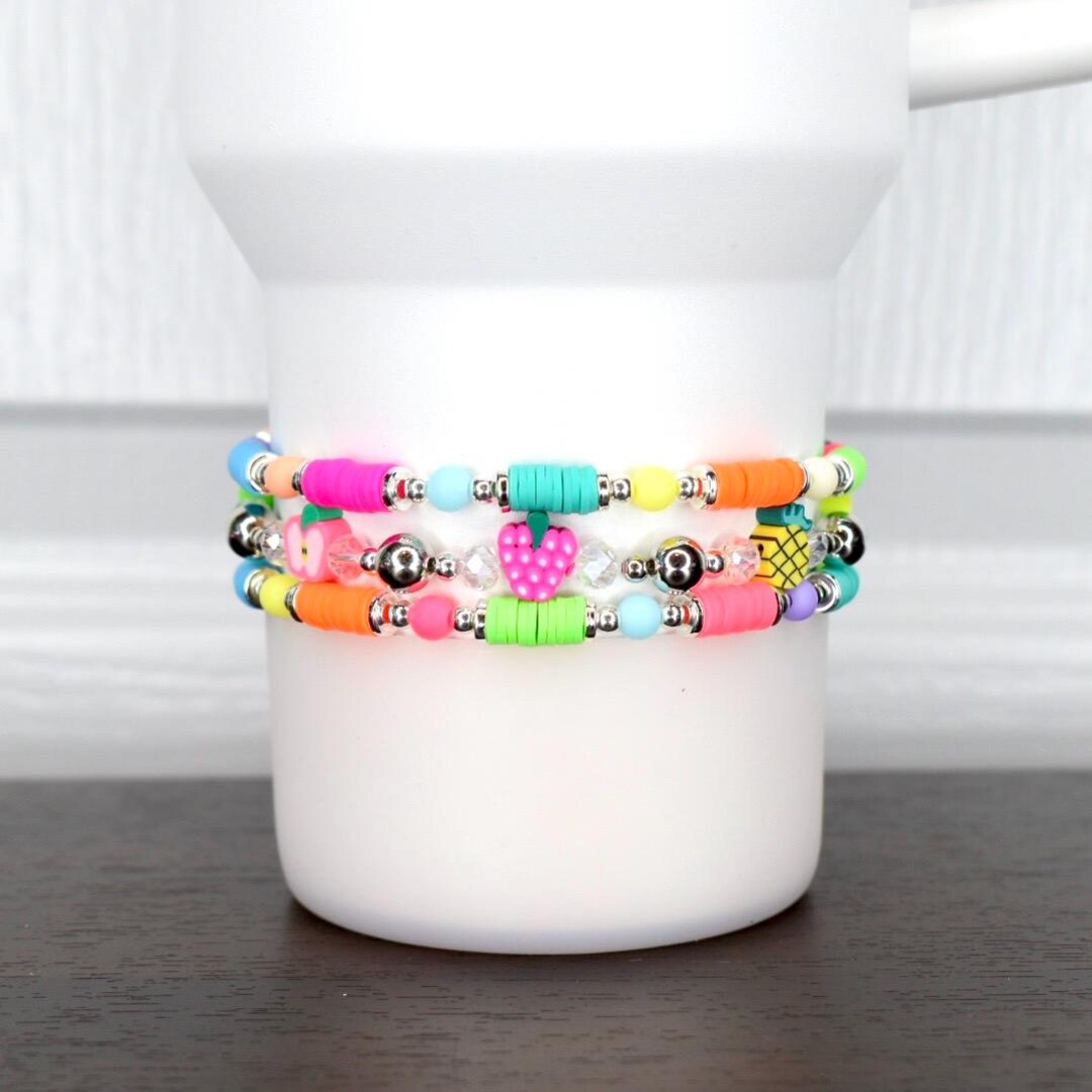 Tropical Fruit Bracelet Stack: Bright Color Beaded Bracelets With Fruit ...