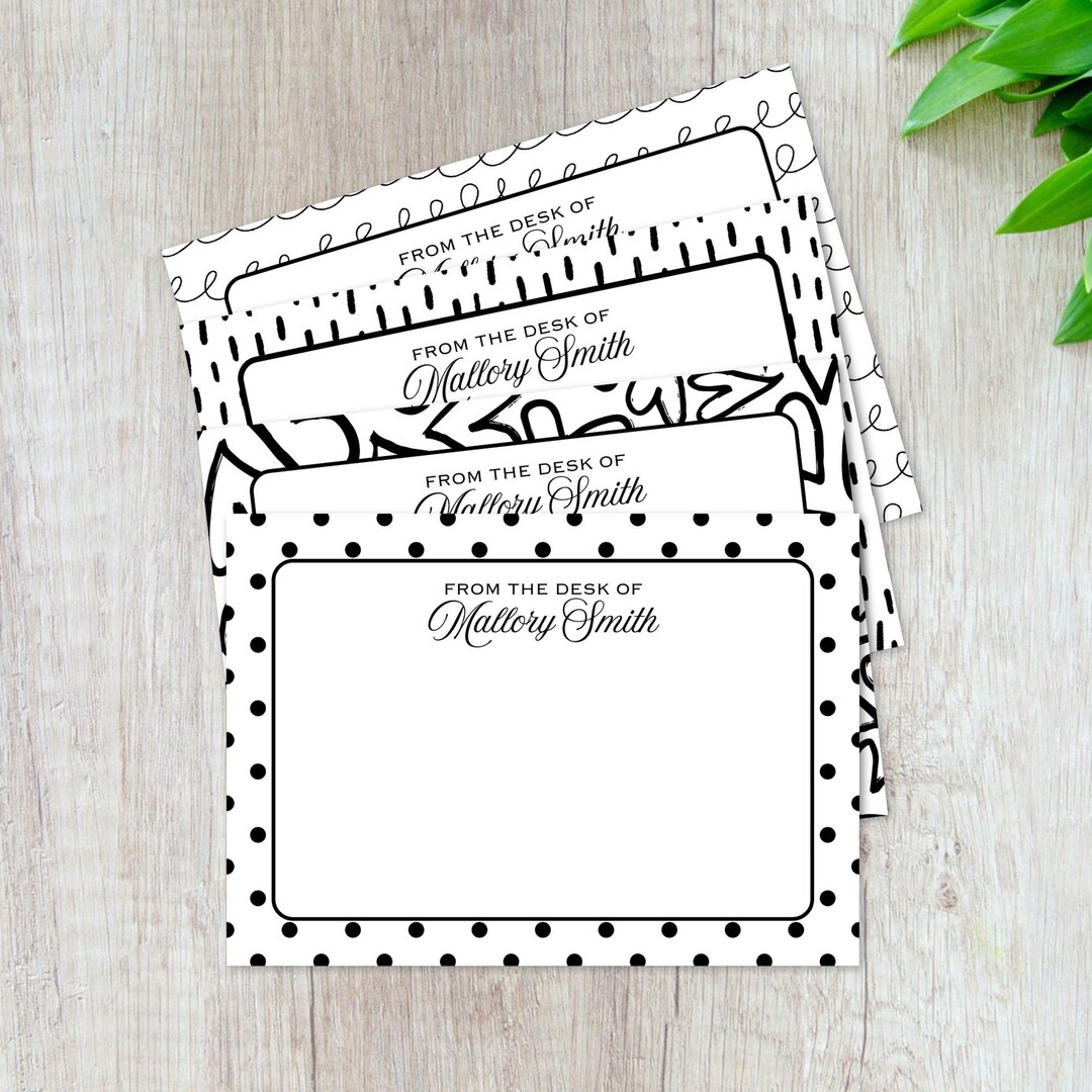 Personalized Black and White Printable Notecard Template Editable in ...