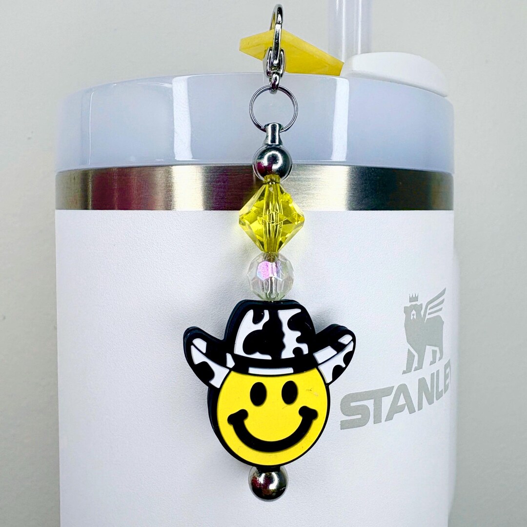 Handmade Tumbler Straw Charm: Smiley Face Cowboy Hat Drinkware ...