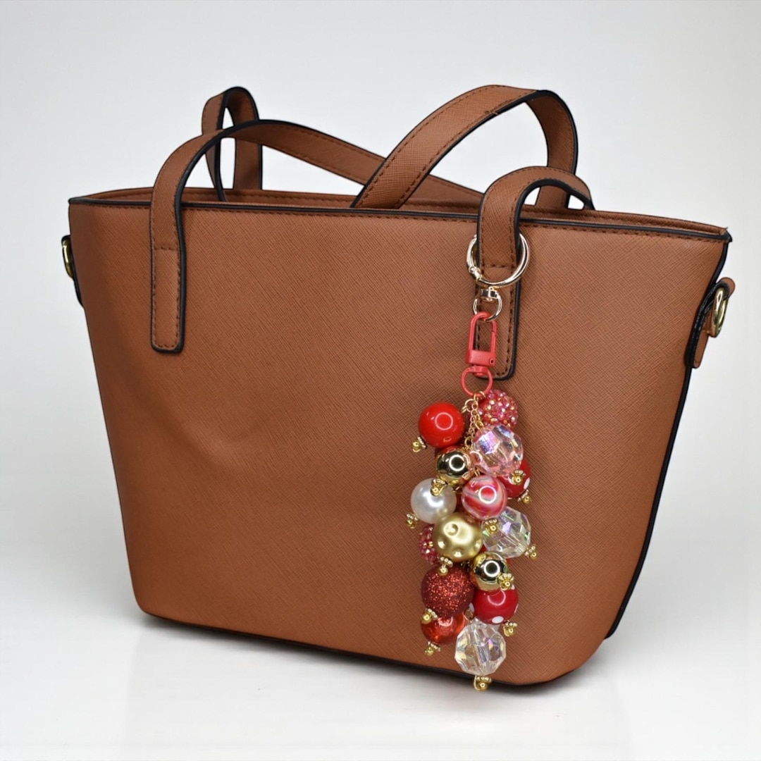 Red and Gold Glam Beaded Bag Charm - Bag Keychain - Etsy
