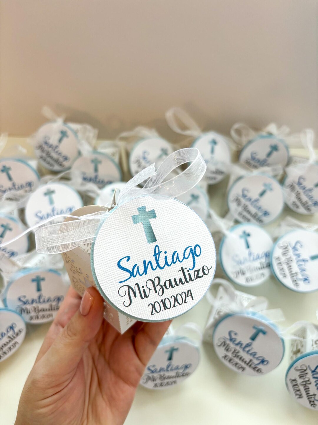 Round Baptism Favor Tags, Baptism Thank You Tags, Blue Baptism Favor ...