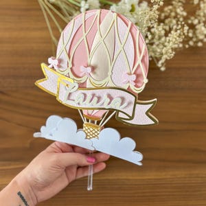 Up up and Away Theme Cake Topper, Pink Hot Air Balloon Cake Topper ...