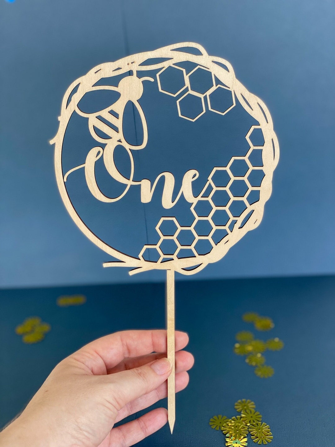 Wood Honeycomb Cake Topper, Wood Bee Cake Topper, Wood Honey Cake ...