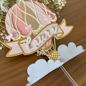 Up up and Away Theme Cake Topper, Pink Hot Air Balloon Cake Topper ...