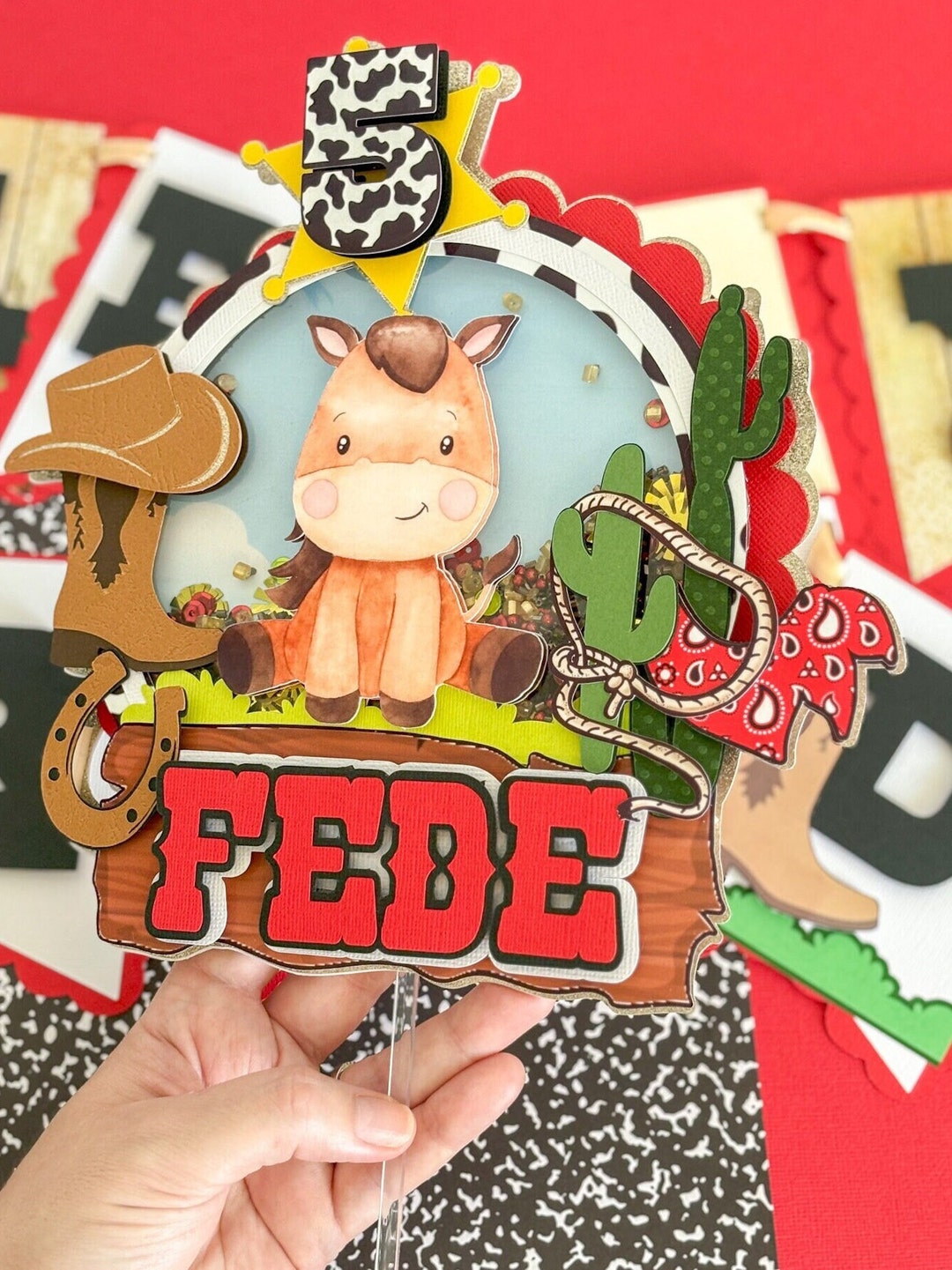 Cowboy Cake Topper, Cowboy Theme Birthday Cake Topper, First Rodeo Cake ...