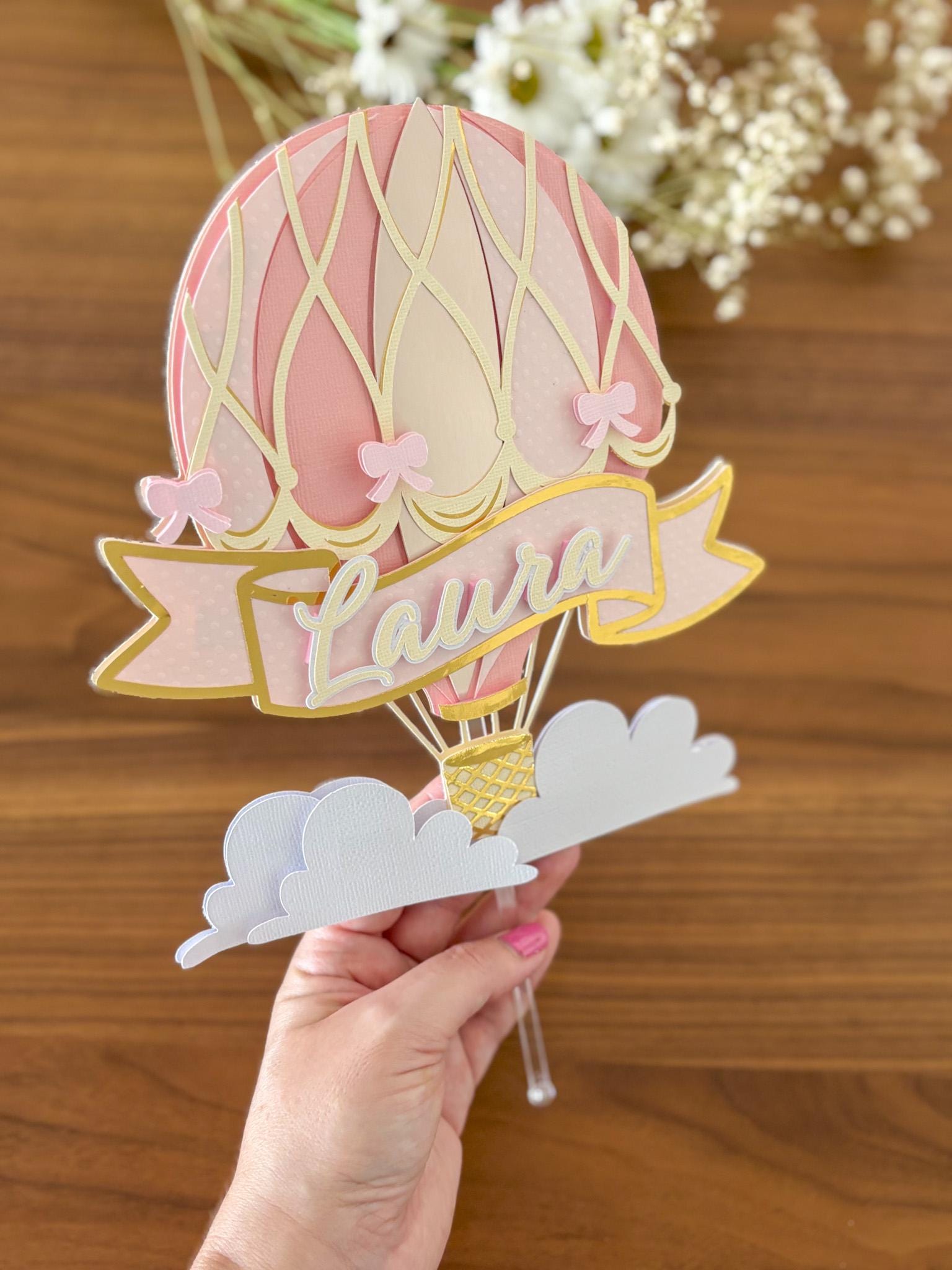Up up and Away Theme Cake Topper, Pink Hot Air Balloon Cake Topper ...