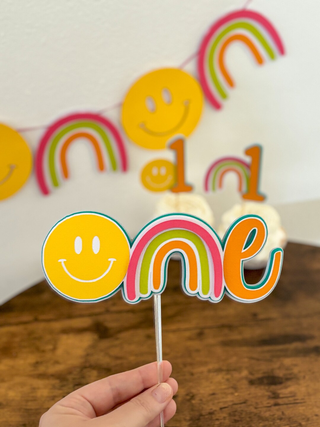 Rainbow First Birthday, Bright Rainbow Party, Smiley Face Birthday ...