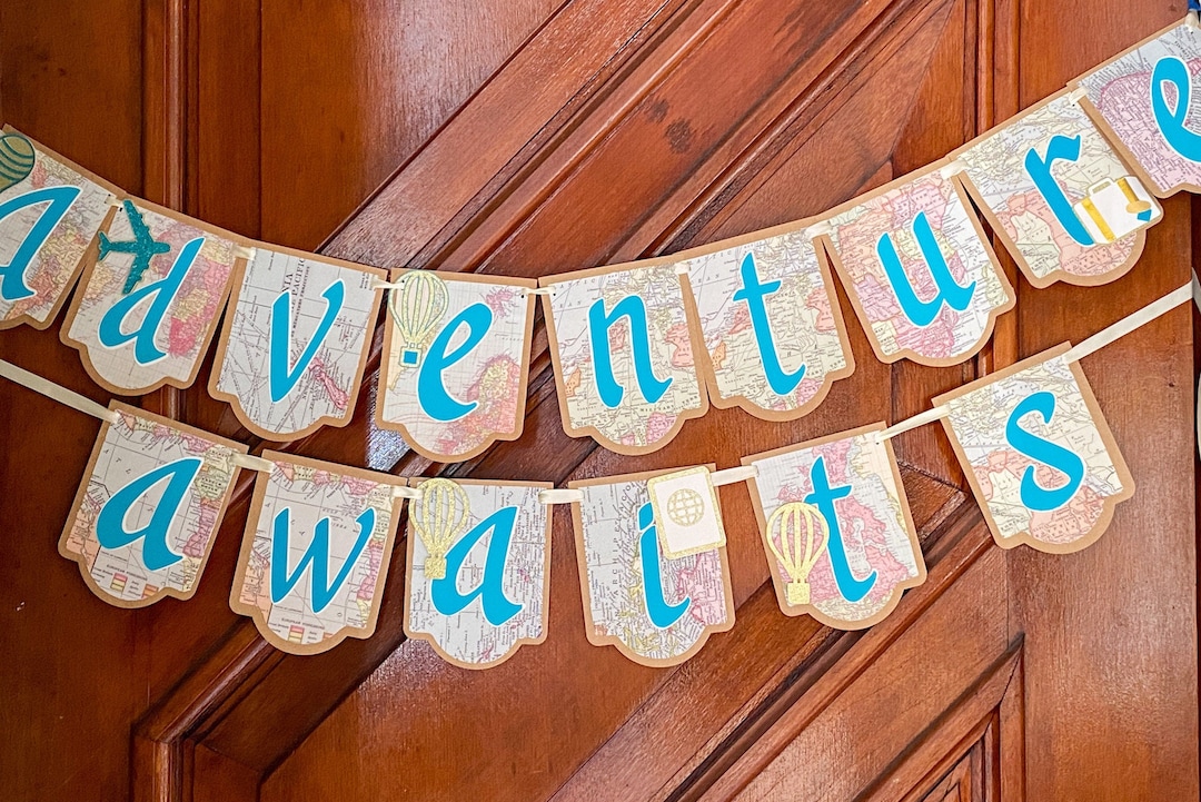 Adventure Awaits Banner, Adventure Banner, Adventure Babyshower, Travel ...