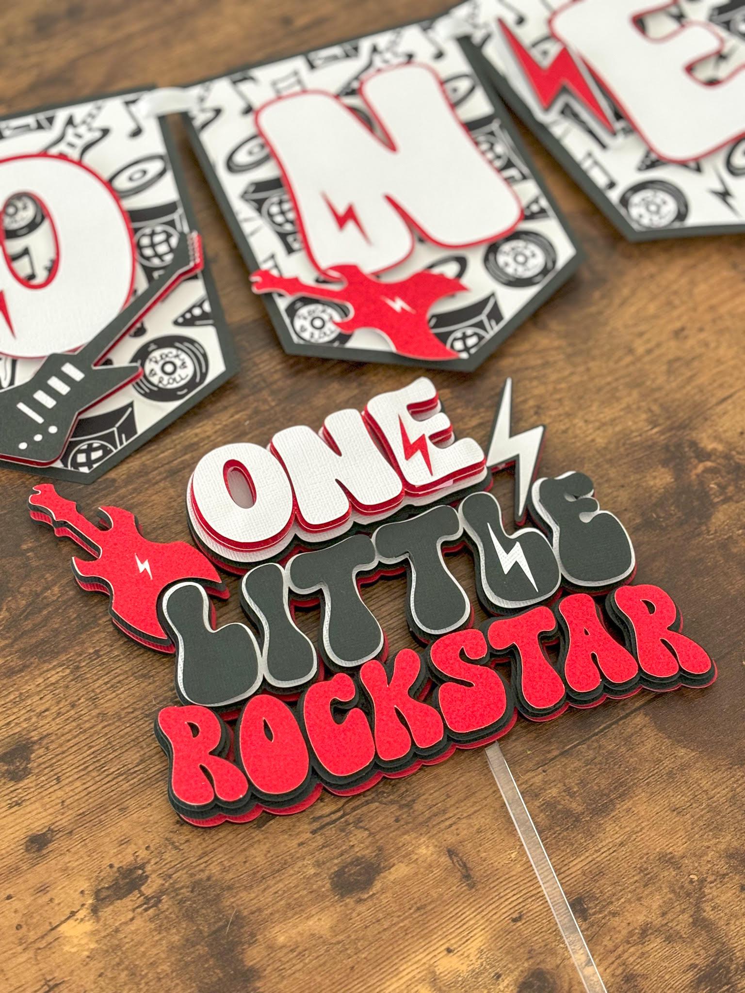 One Rocks Cake Topper, Rockstar Birthday Party, Rock on Birthday Cake ...