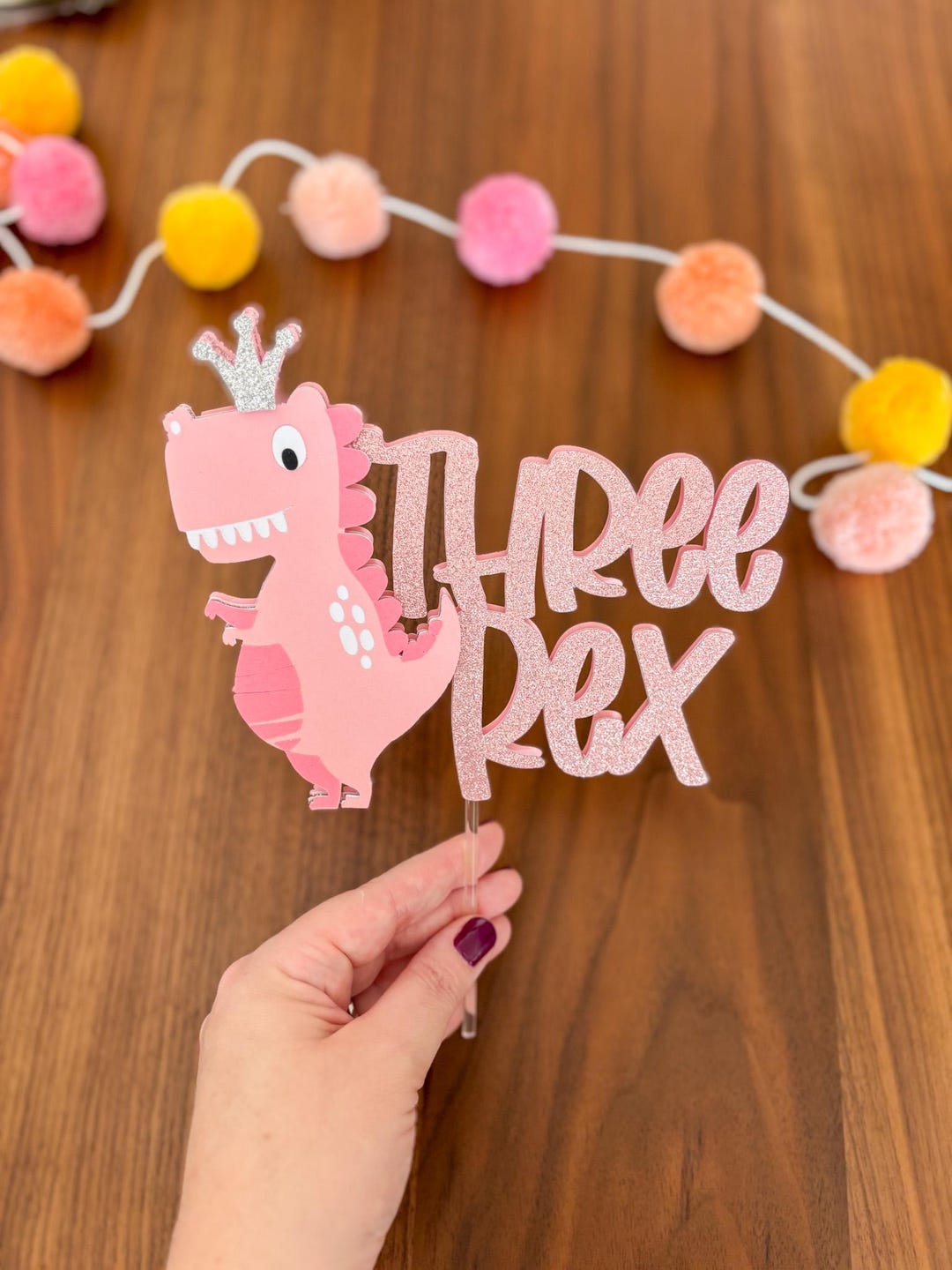 3 Rex Cake Topper, Three Rex Cake Topper, T-rex Cake Topper, Pink ...