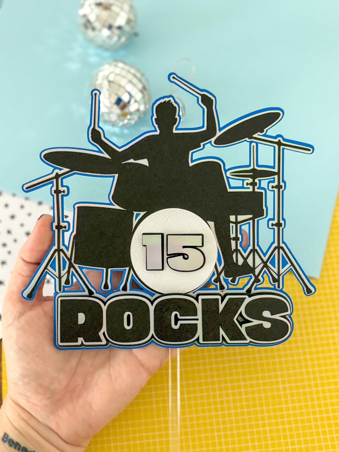 Rock on Birthday Theme Cake Topper, Drummer Cake Topper, Musician Cake ...