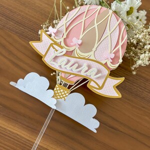Up up and Away Theme Cake Topper, Pink Hot Air Balloon Cake Topper ...
