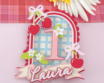 Cherry One Birthday, Cherry Bow Cake Topper, Coquette Cake Topper ...