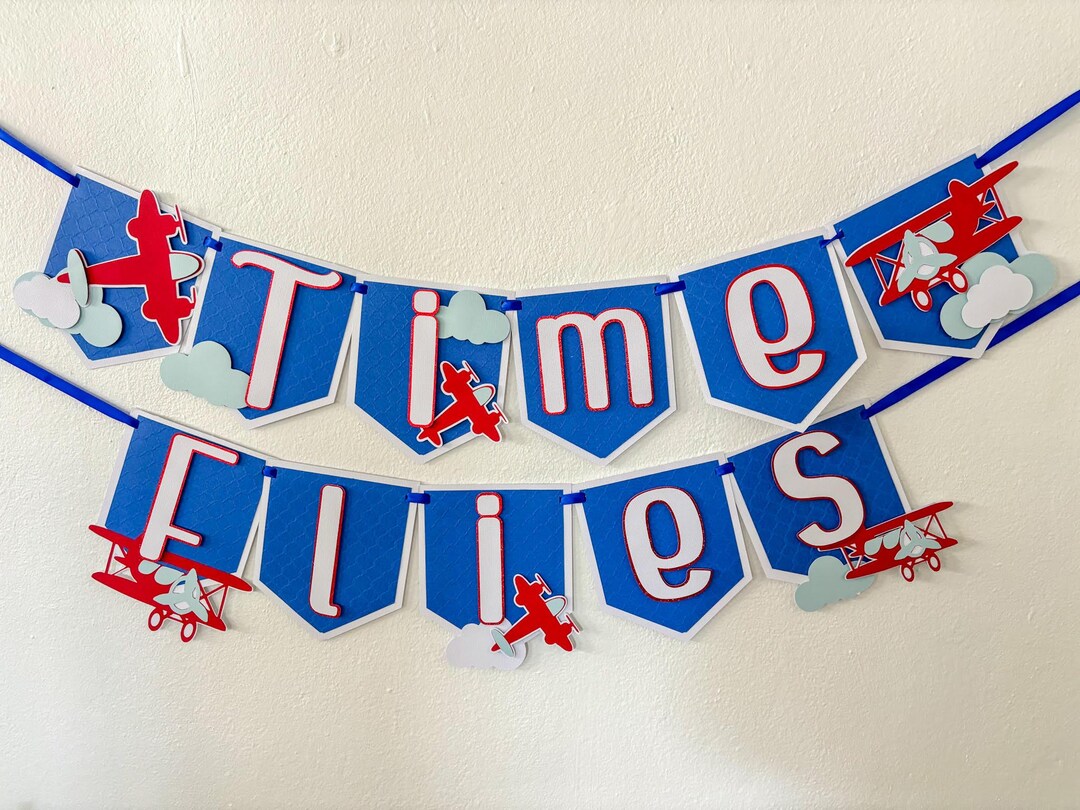 Time Flies Birthday Banner, First Flight Banner, First Adventure Banner ...
