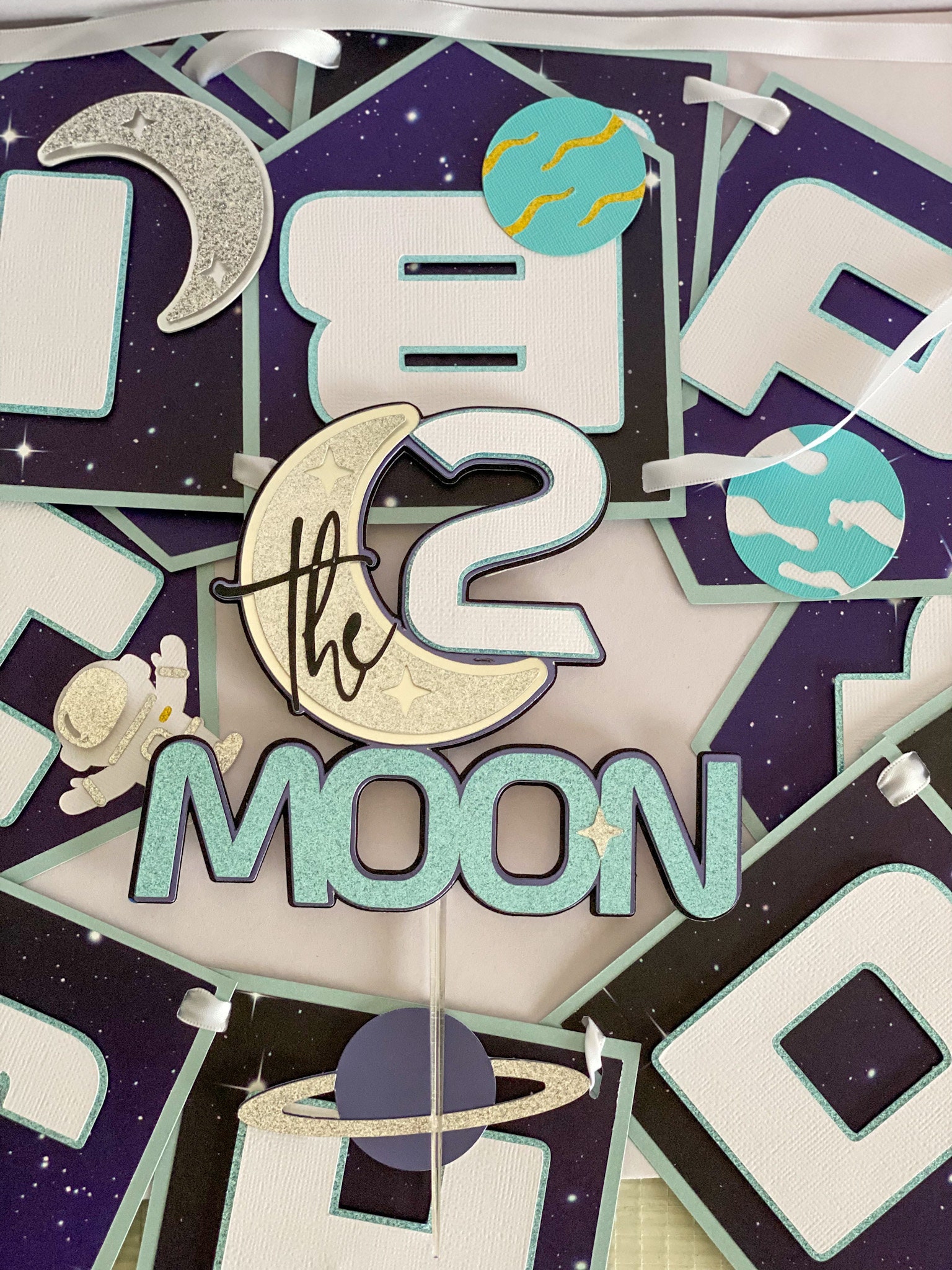 Space Banner Space Birthday Banner Two the Moon Banner - Etsy