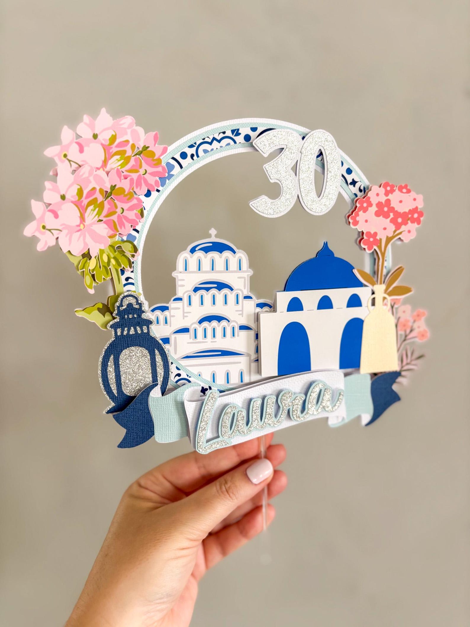 Santorini Cake Topper, Greece Cake Topper, Mediterranean Theme Birthday ...