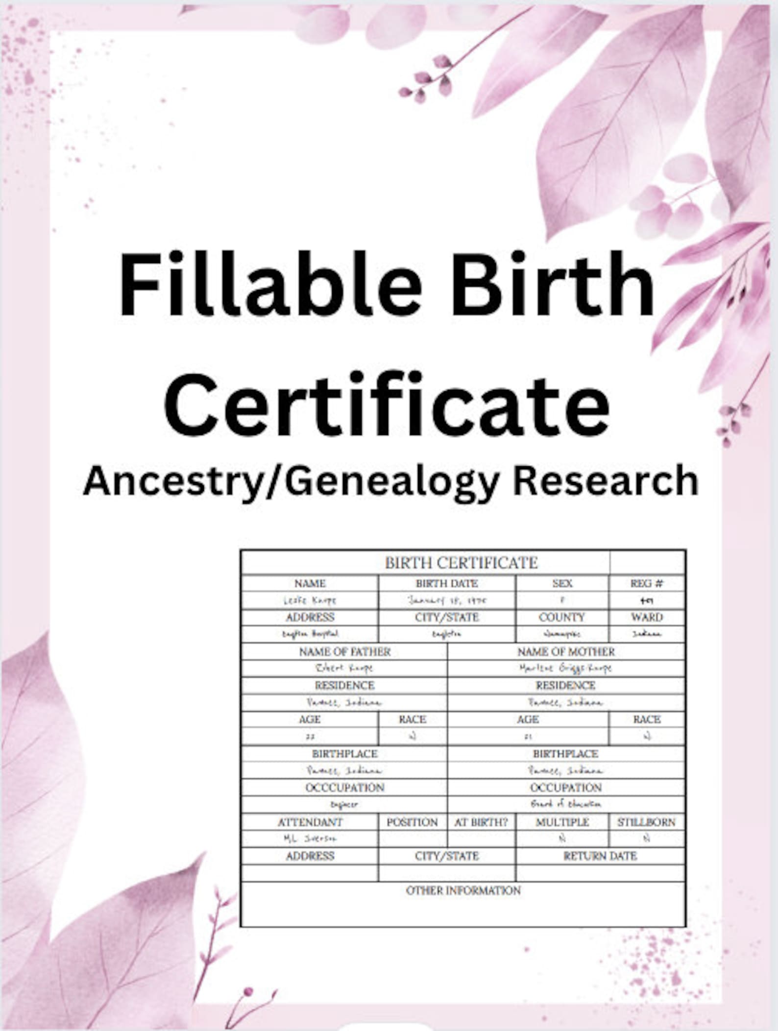 Fillable Birth Certificate for Ancestry Genealogy Research Printable - Etsy