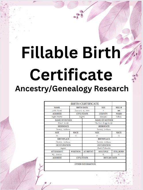 Fillable Birth Certificate for Ancestry Genealogy Research Printable - Etsy