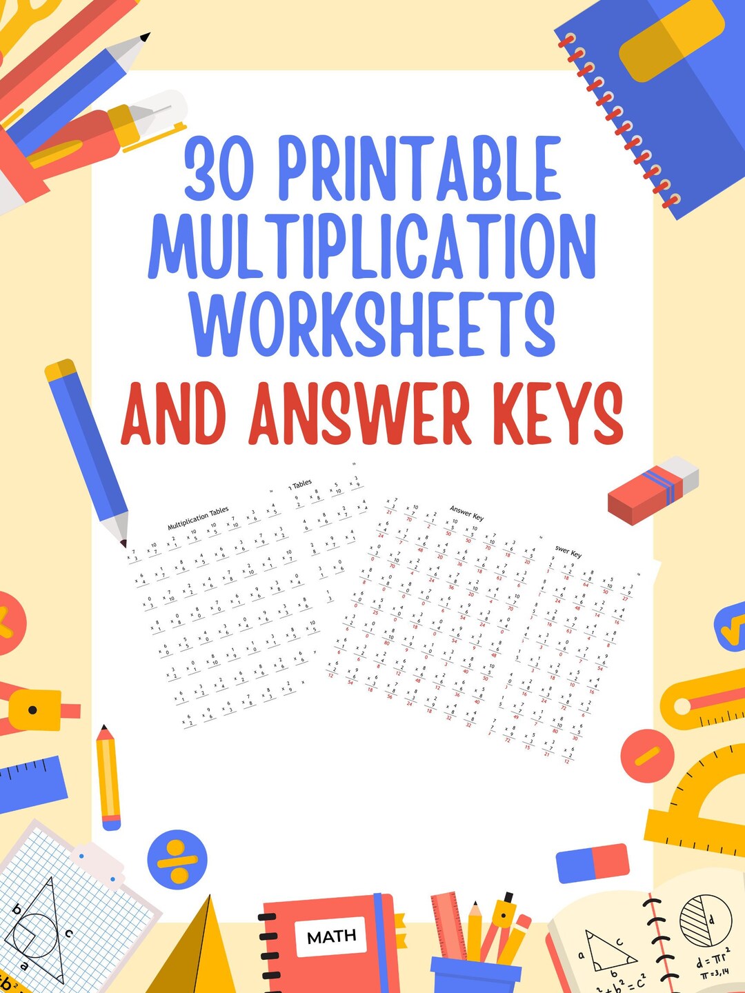 30 Printable Multiplication Worksheets and Answer Keys - Etsy