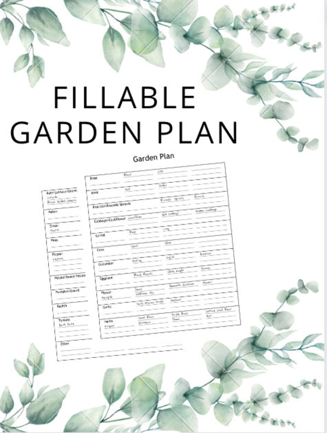 Fillable Garden Plan - Printable - Etsy