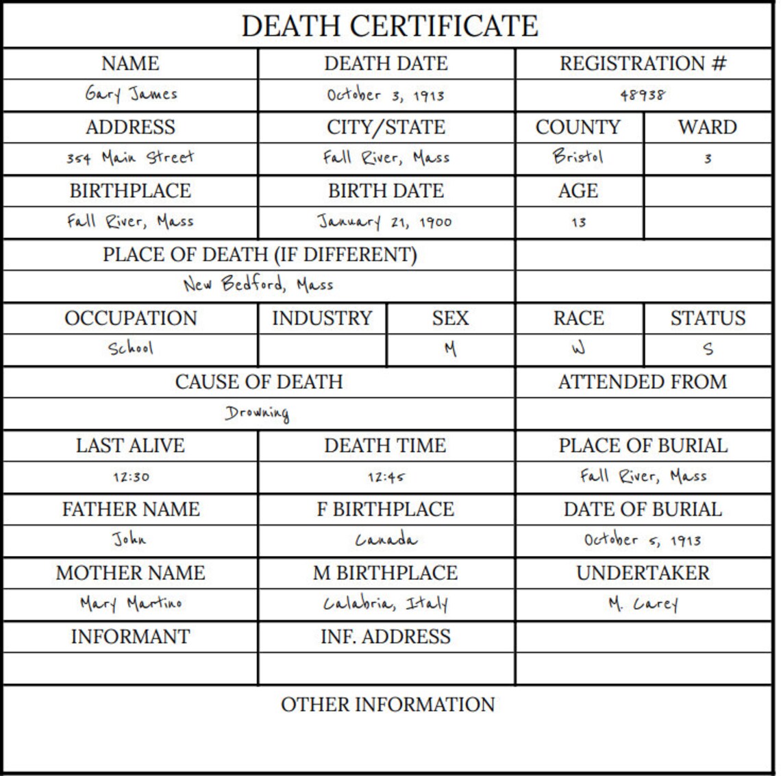 Fillable Death Certificate for Ancestry Genealogy Research - Printable ...