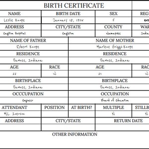 Fillable Birth Certificate for Ancestry Genealogy Research Printable - Etsy